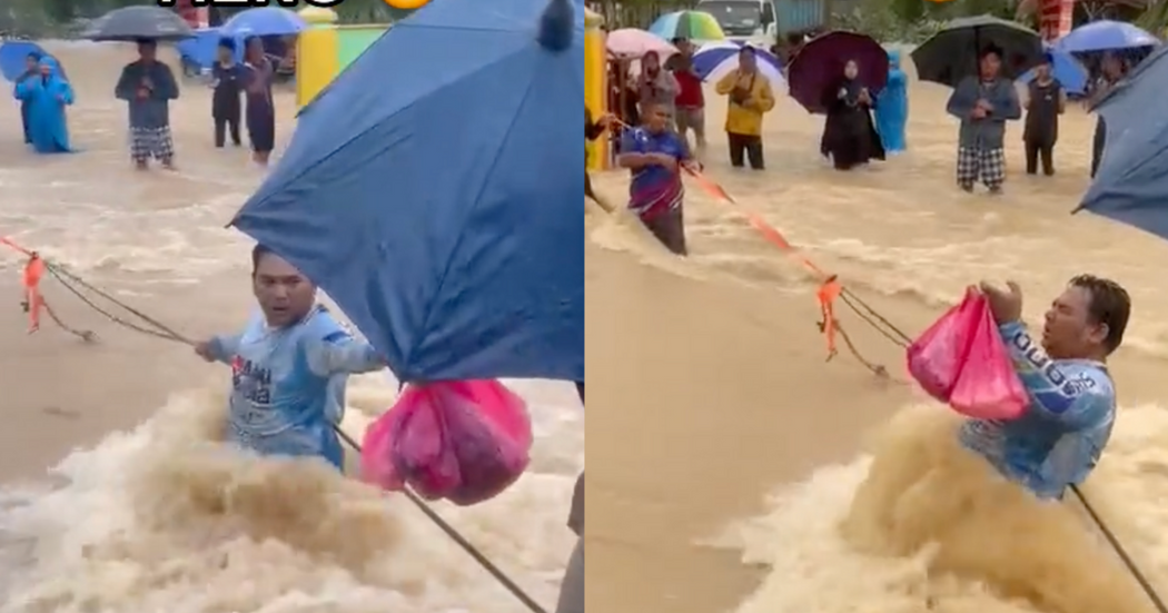 [VIDEO] Man Praised For Fighting Against Strong Tide To Help Flood ...