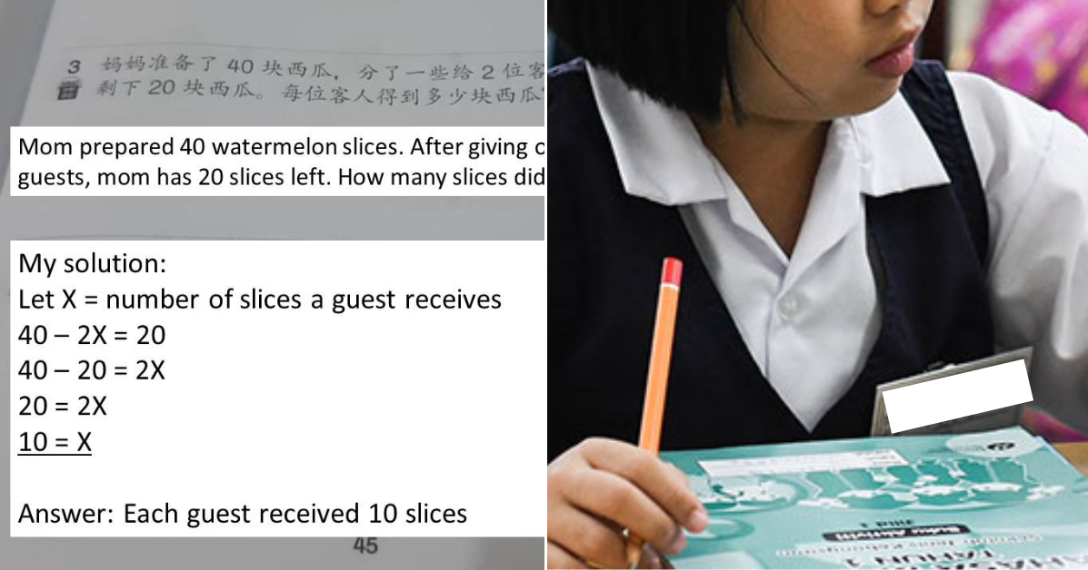 “Algebra For Kids” — Malaysians Astonished By Hard Question In Standard ...