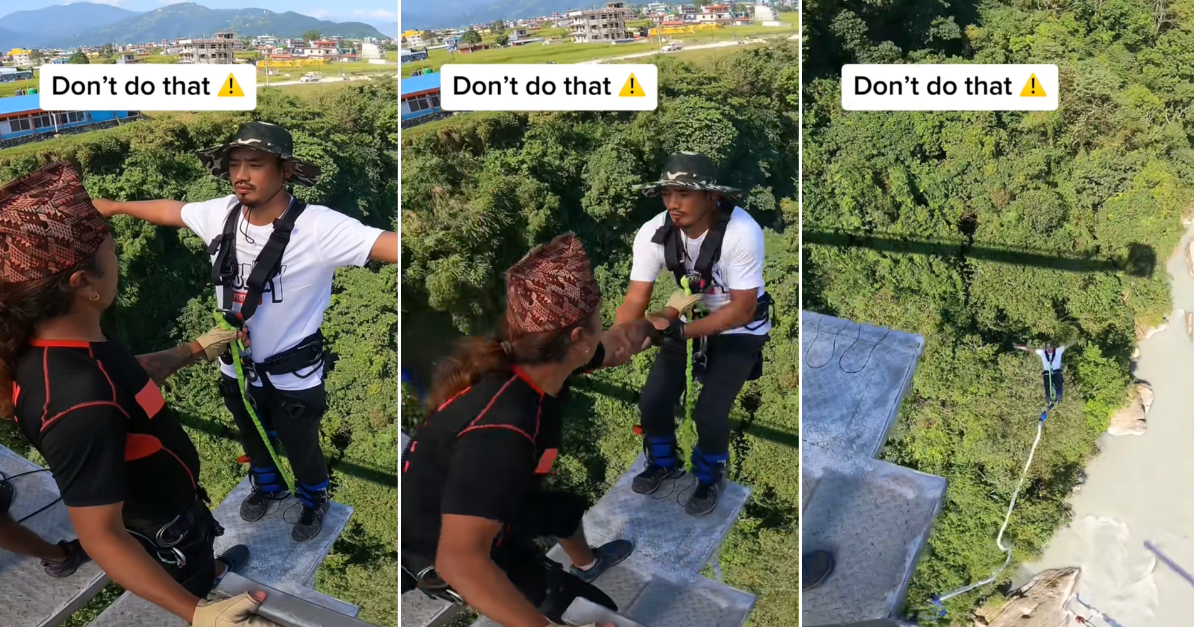 “Don’t Do That” — Man Almost Pulls Instructor Off The Ledge At A Bungee ...