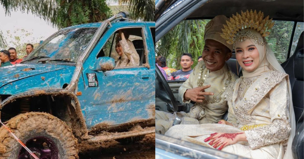 This M’sian Couple Drove A 4WD In Their Wedding Attire & We Love It