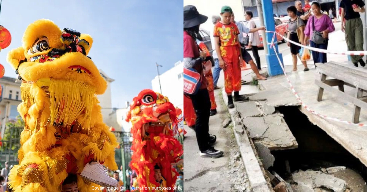 Lion Dance Performers Fall Into Sinkhole During Chinese New Year ...