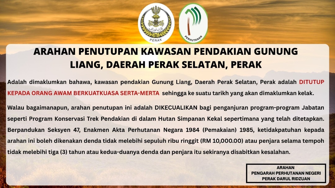 Laluan Pendakian Gunung Liang Ditutup Serta-Merta, Pendaki Diminta ...