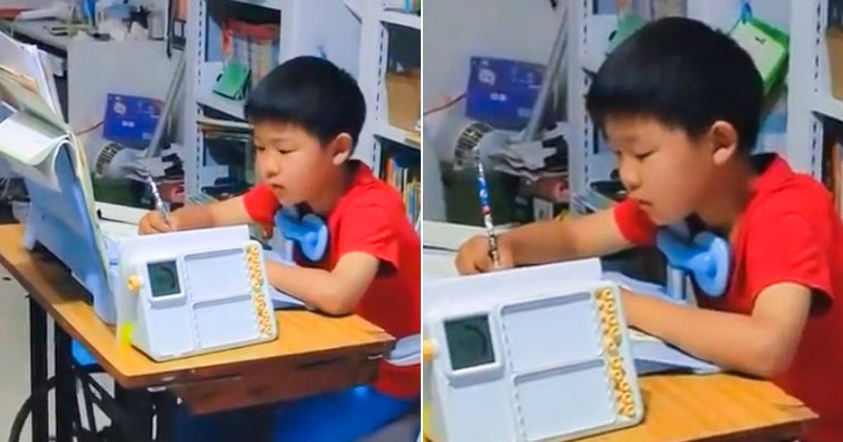 Restless Boy Pedals Old Sewing Machine To Stay Focused While Doing Homework