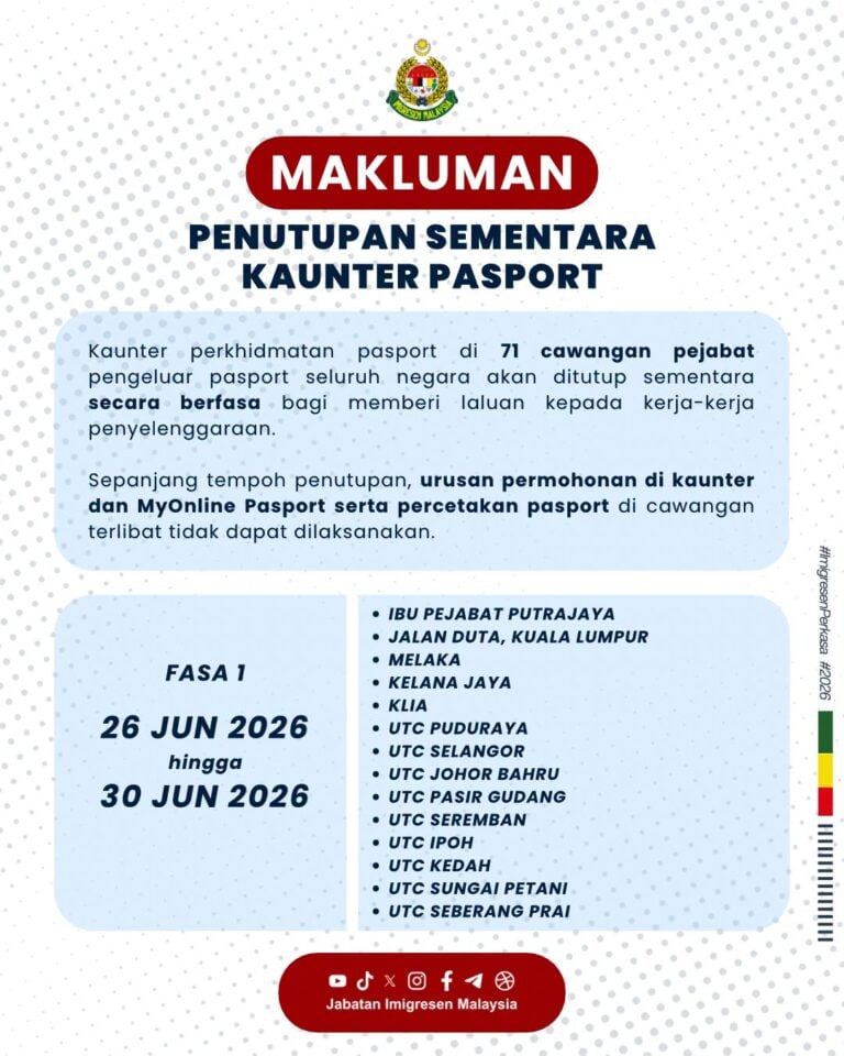 Take Note: Immigration To Close 71 Passport Counters For Maintenance ...